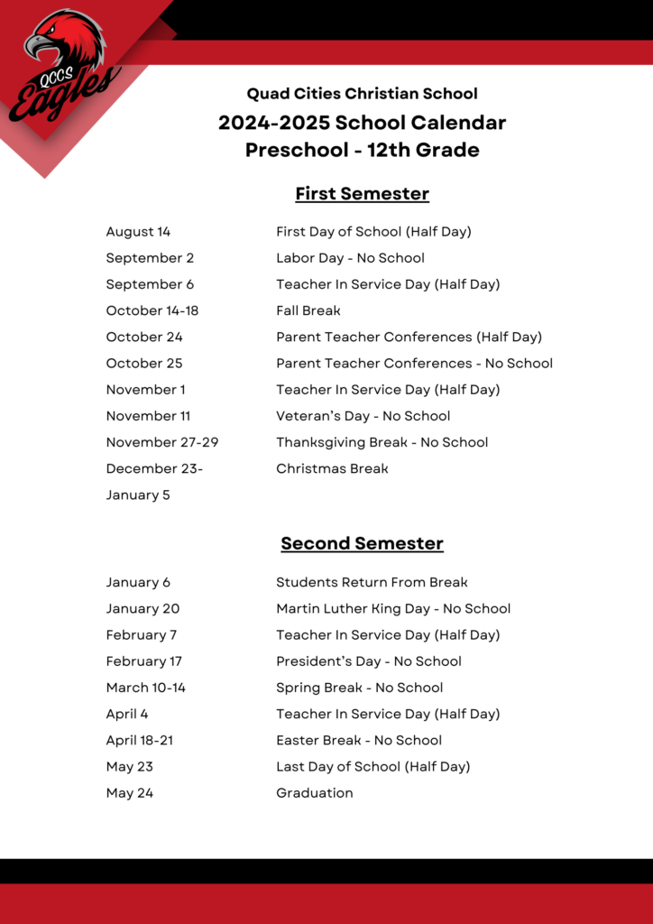 Academic Calendar - Quad Cities Christian School